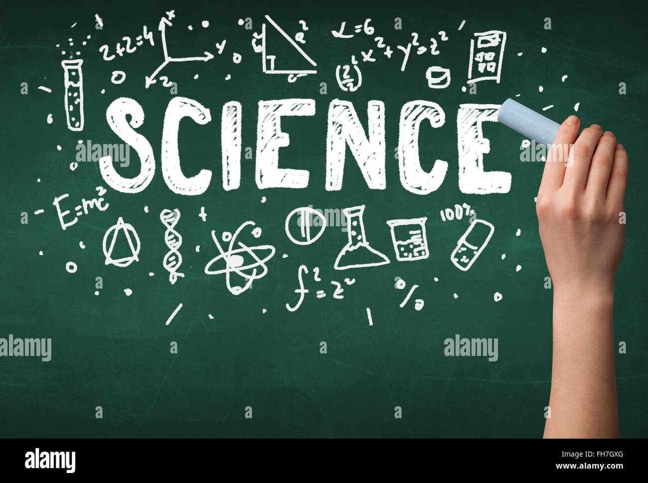 Mature science person drawing on board Stock Photo - Alamy