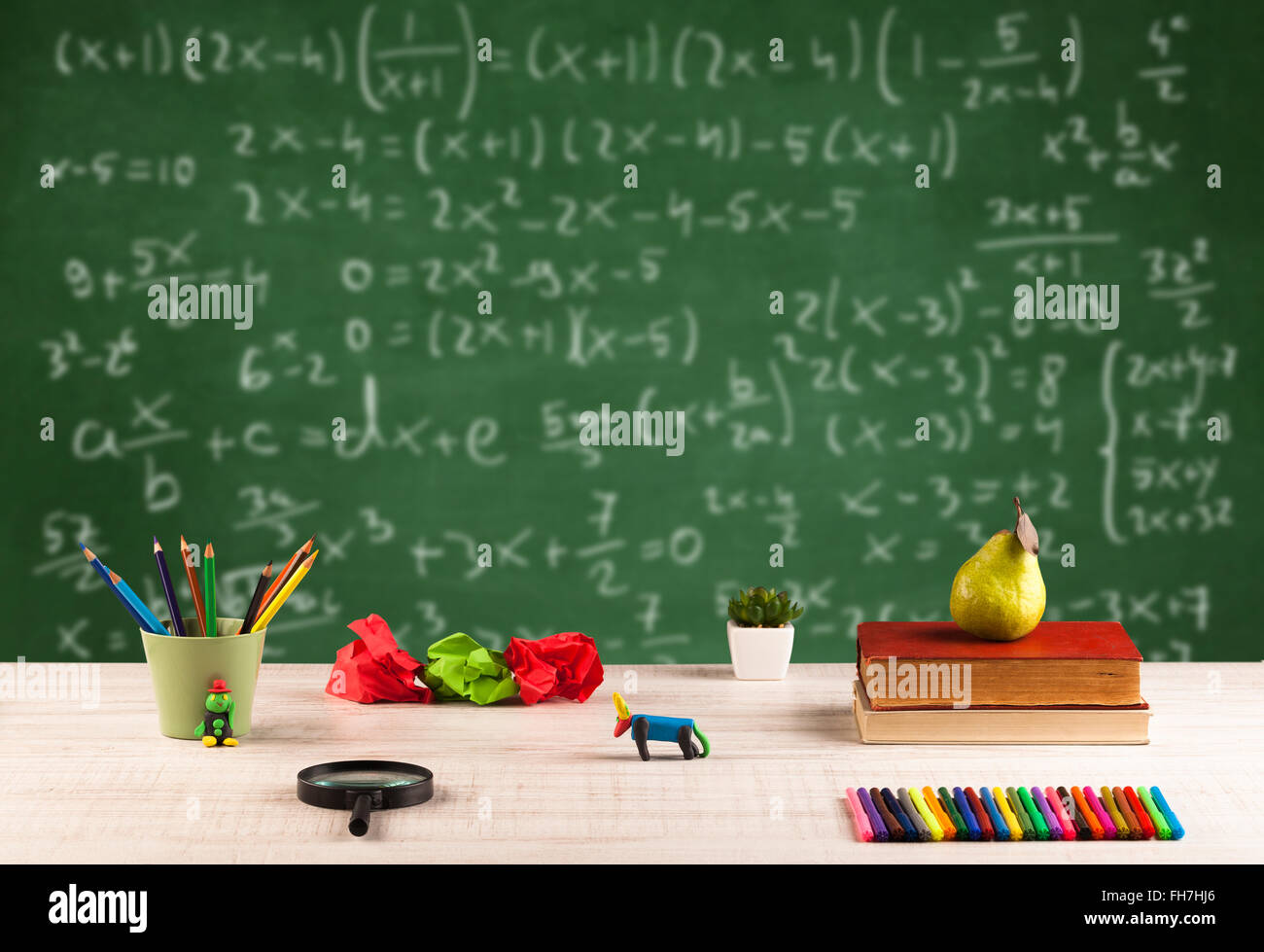Math class from student school desk Stock Photo - Alamy