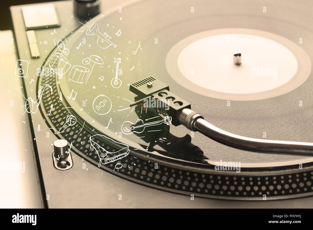 Turntable playing classical music with icon drawn instruments Stock ...