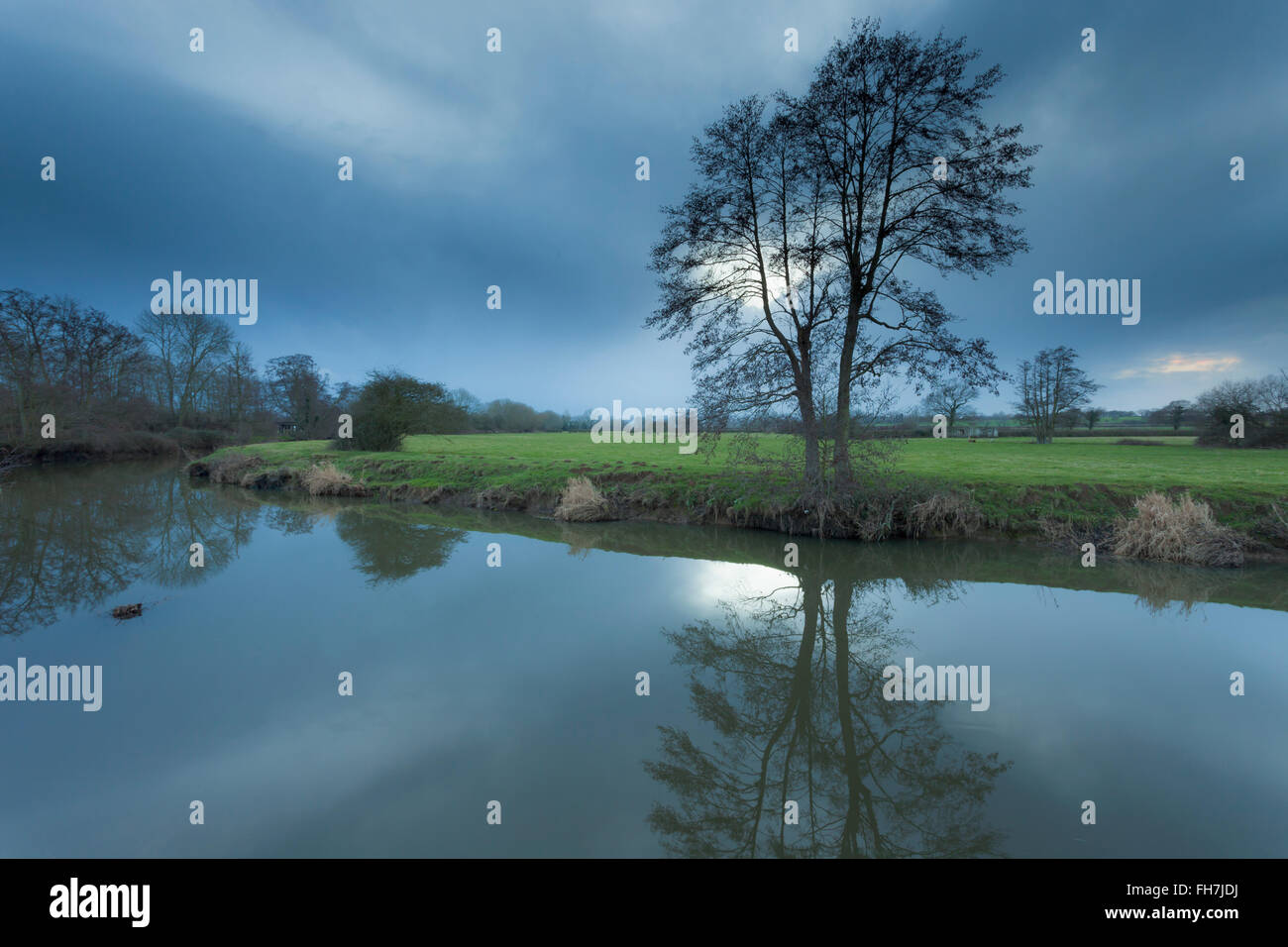 Winter evening on river Ouse near Isfield, East Sussex, England Stock ...