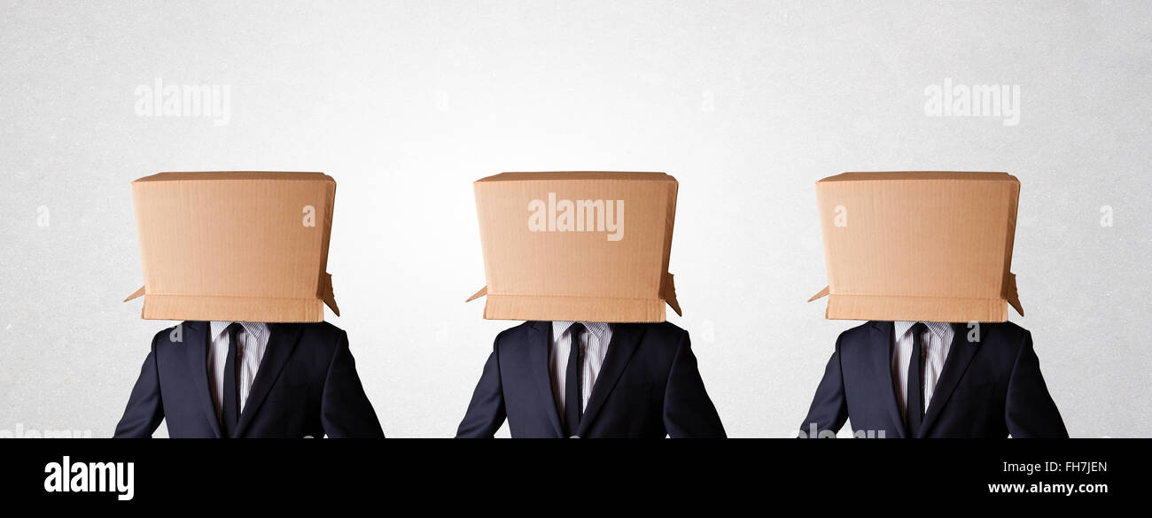 People gesturing with empty box on their head Stock Photo - Alamy