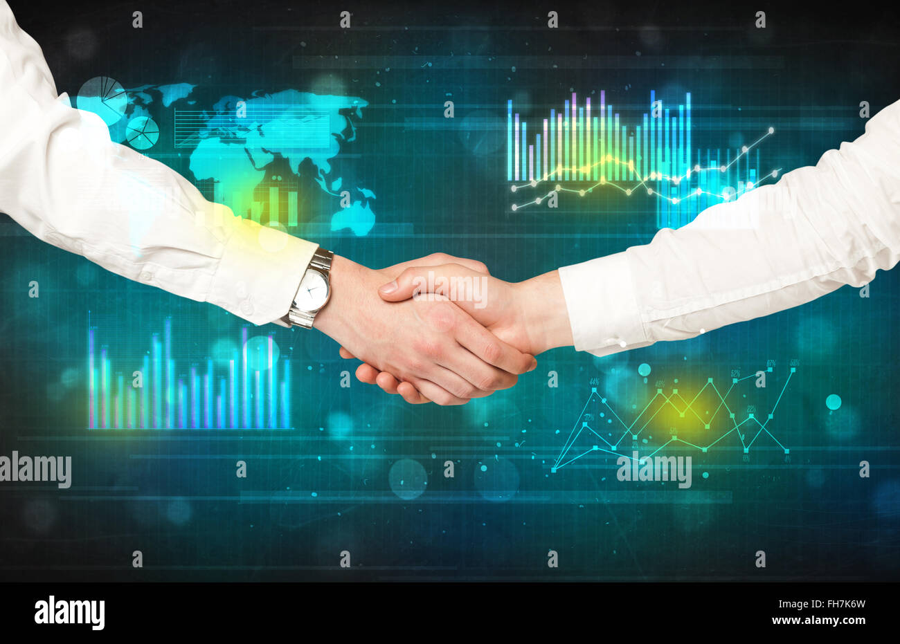 Handshake with diagrams Stock Photo - Alamy