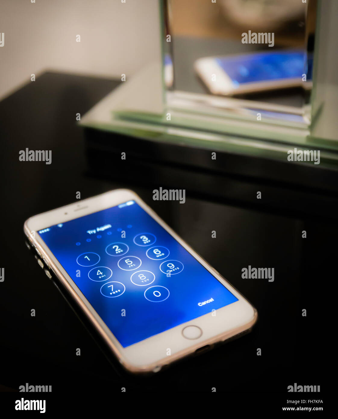 Mobile phone on table Stock Photo - Alamy