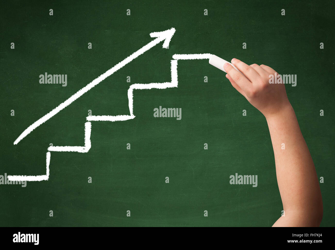 Hand drawing steps on blackboard Stock Photo - Alamy