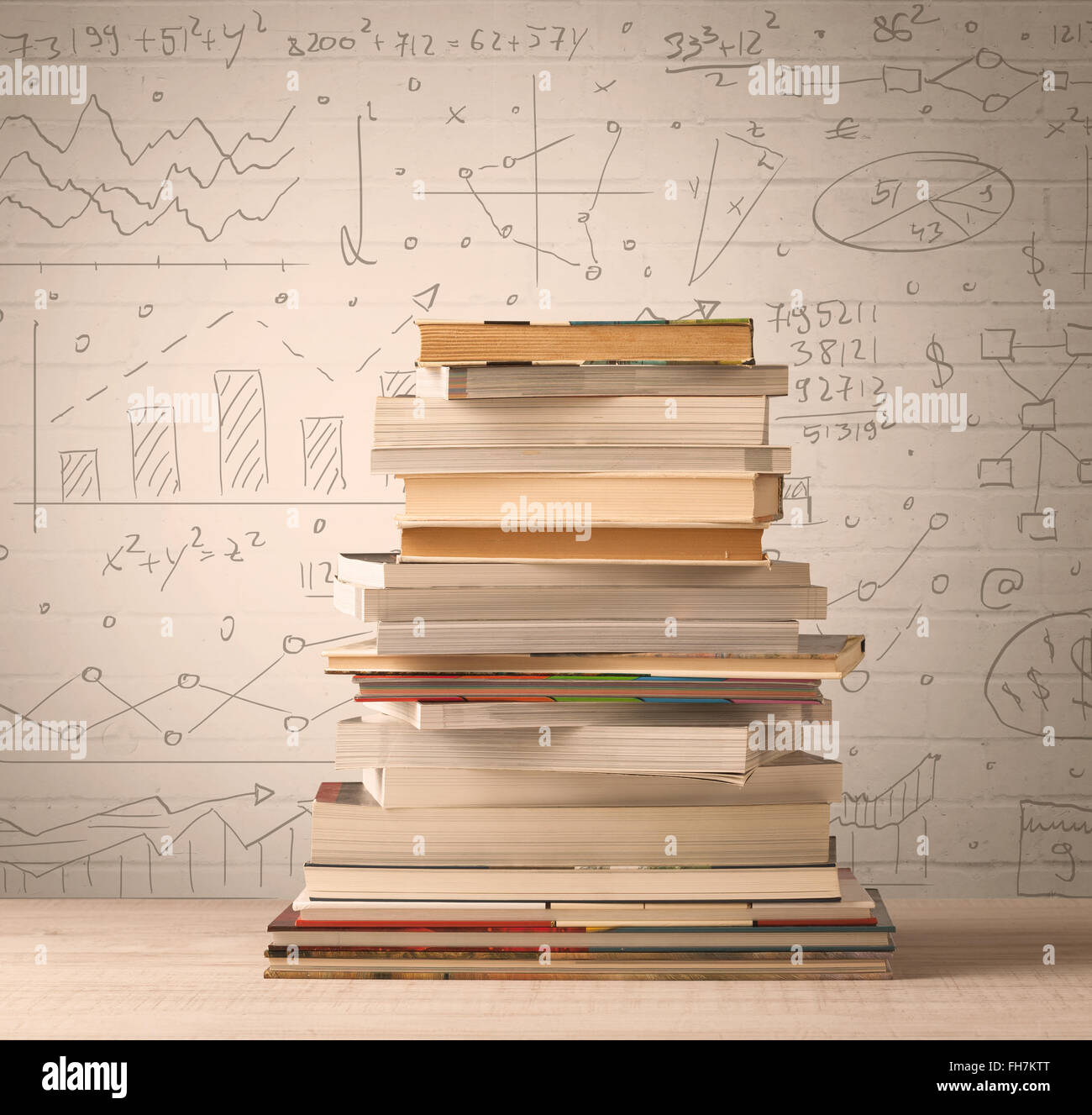 A pile of books with math formulas written in doodle style Stock Photo ...