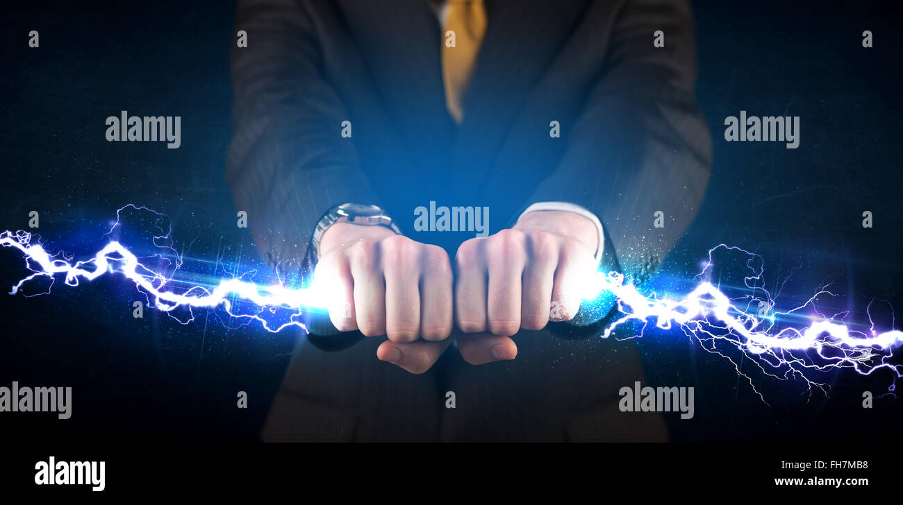 Spark electricity bolt and hand hi-res stock photography and images - Alamy