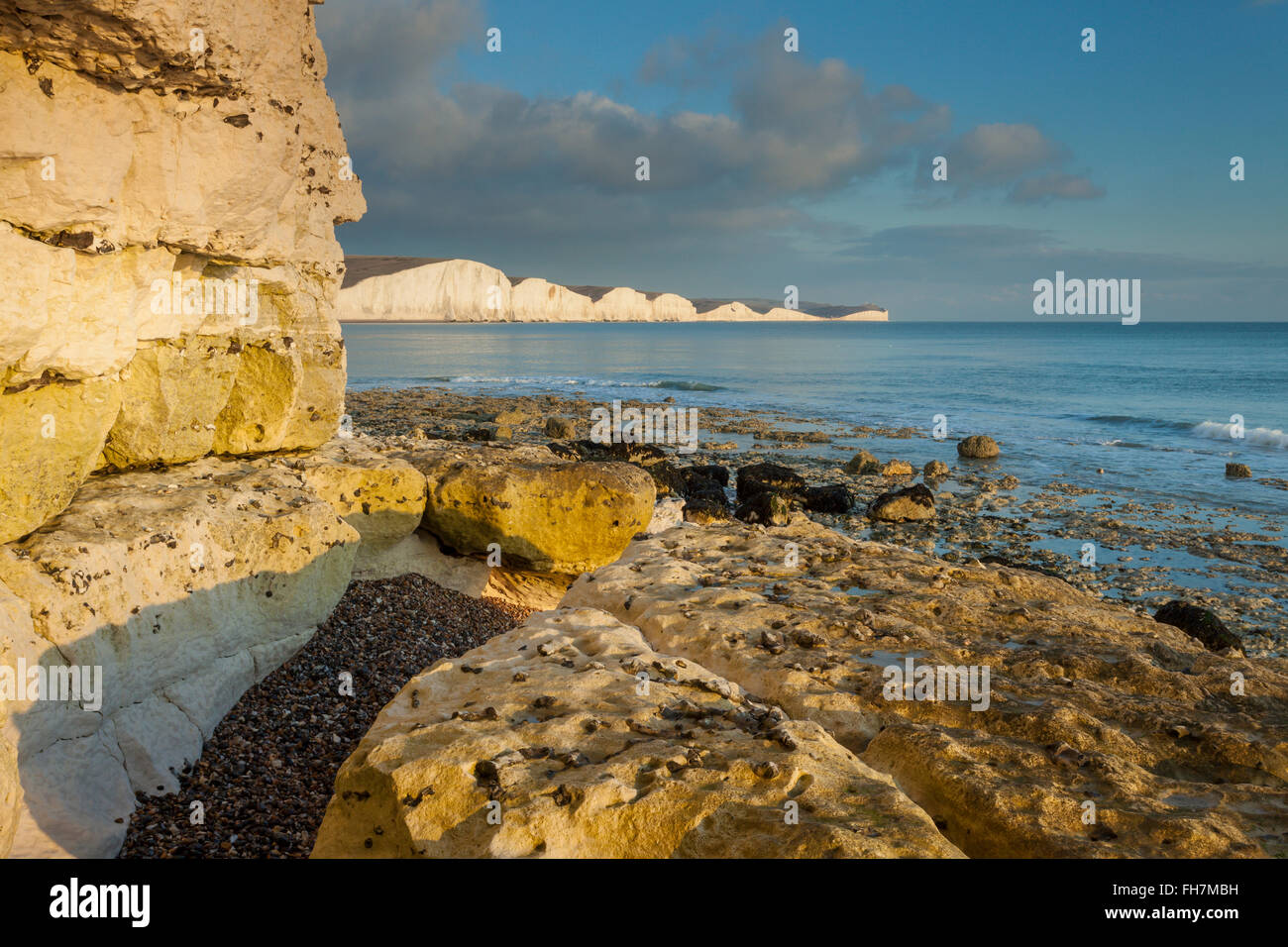Hope Gap on the coast of East Sussex, England. Iconic chalky cliffs of ...