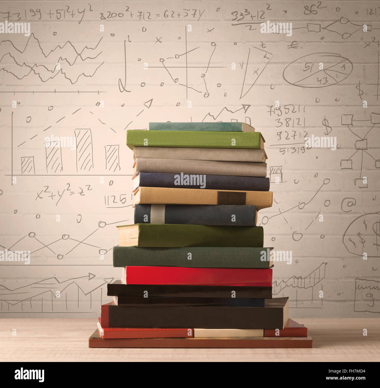 A pile of books with math formulas written in doodle style Stock Photo ...