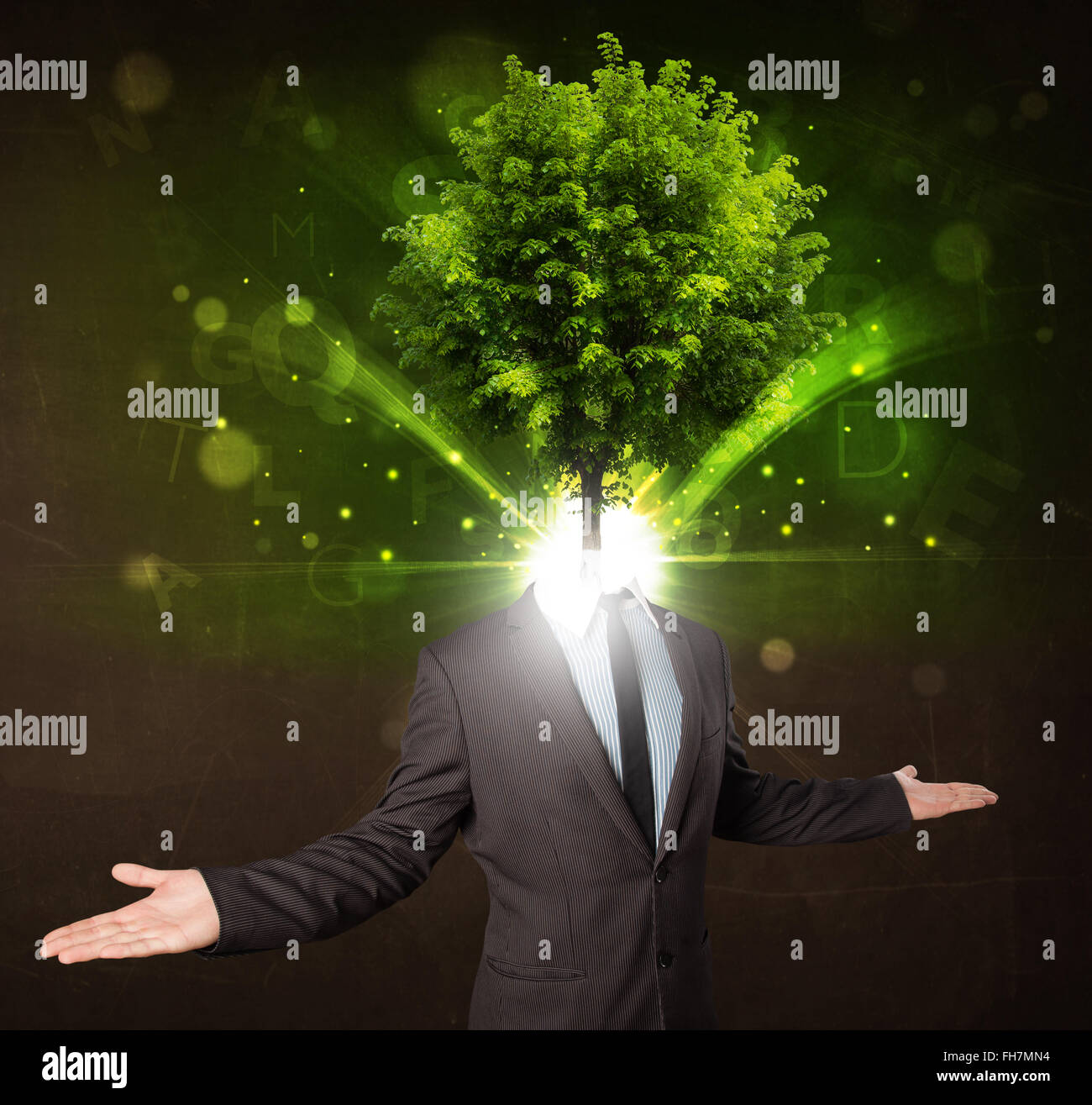 Man with green tree head concept Stock Photo - Alamy
