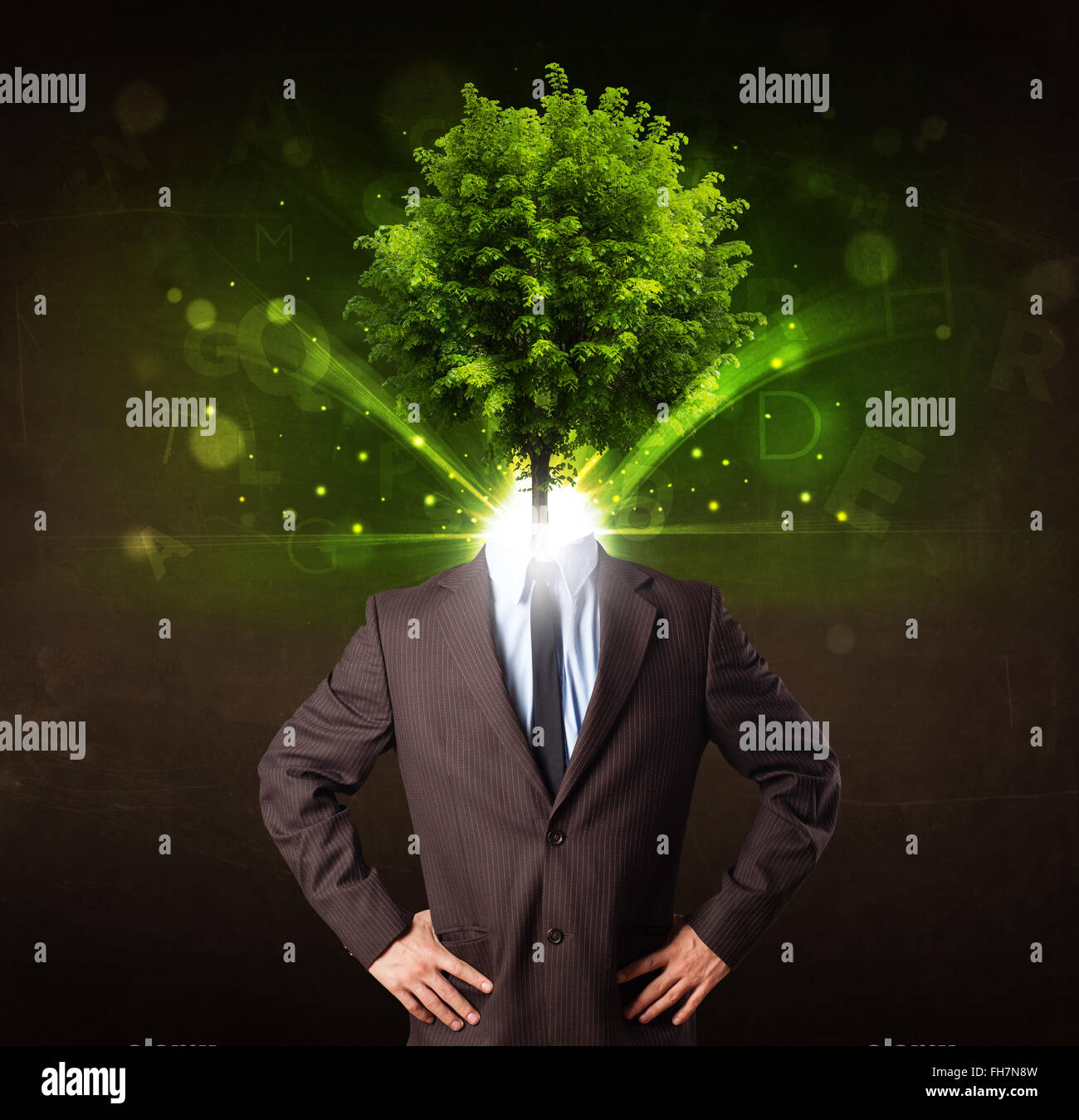 Man with green tree head concept Stock Photo - Alamy