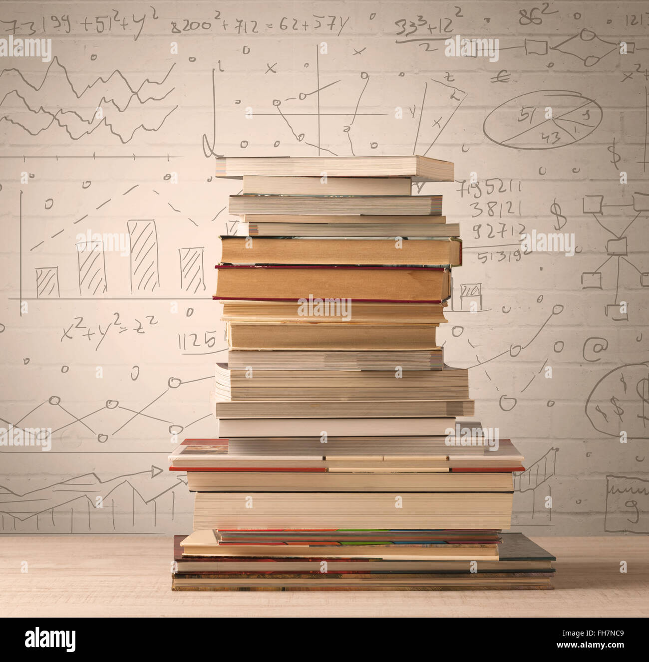A pile of books with math formulas written in doodle style Stock Photo ...
