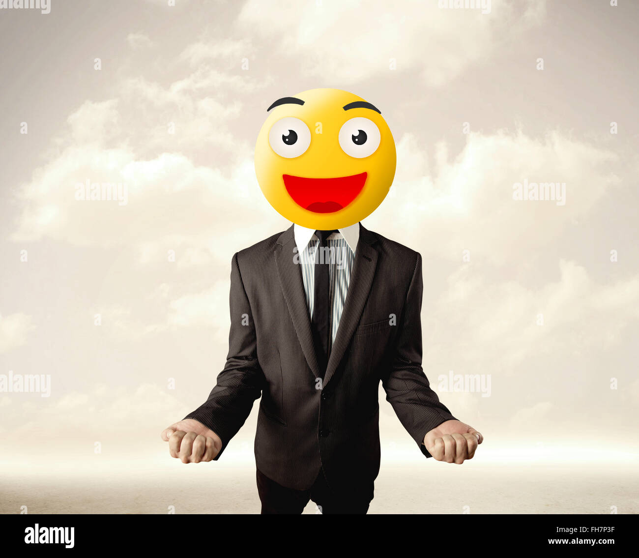 businessman wears yellow smiley face Stock Photo - Alamy