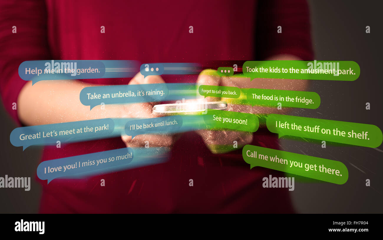 Young woman writing messages with smartphone Stock Photo - Alamy