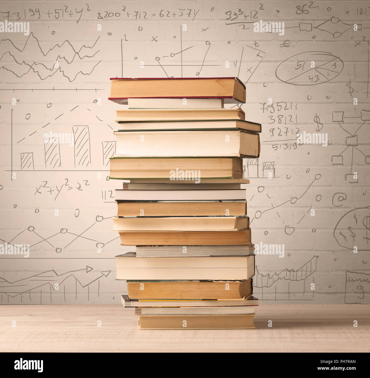 A pile of books with math formulas written in doodle style Stock Photo ...