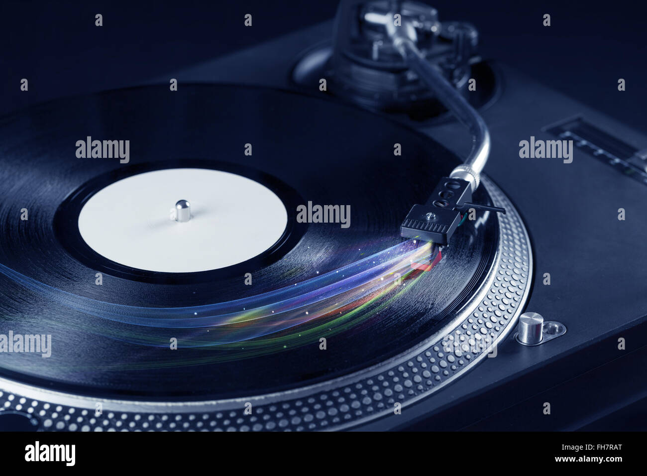 Music player playing vinyl music with colourful abstract lines Stock ...