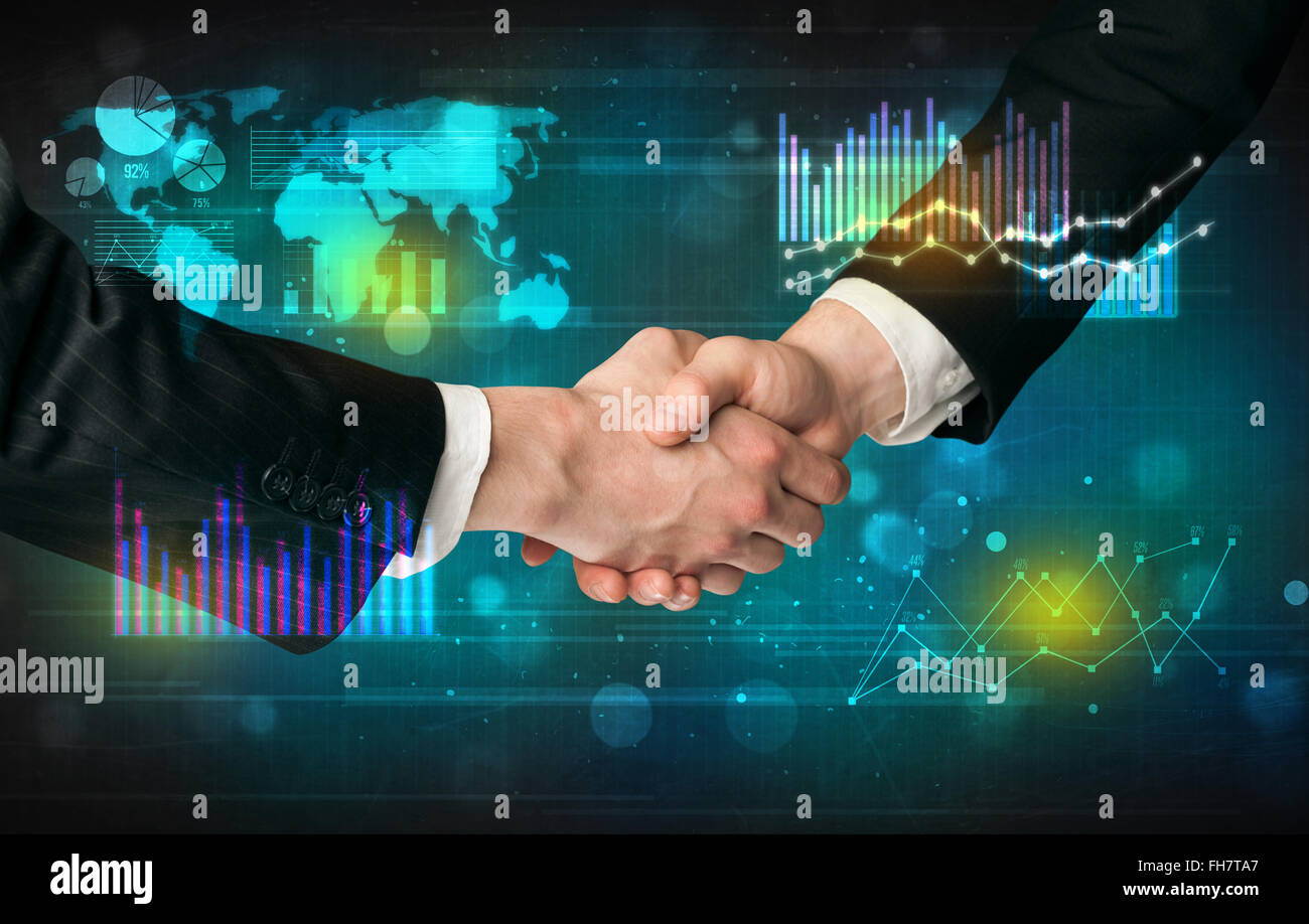 Handshake with diagrams Stock Photo - Alamy