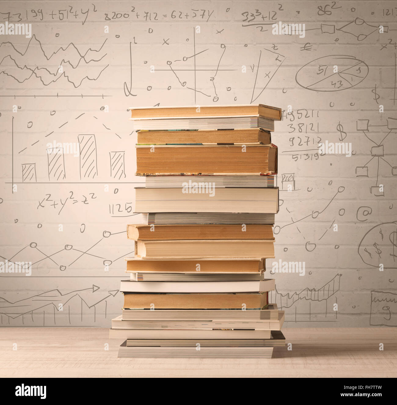 A pile of books with math formulas written in doodle style Stock Photo ...