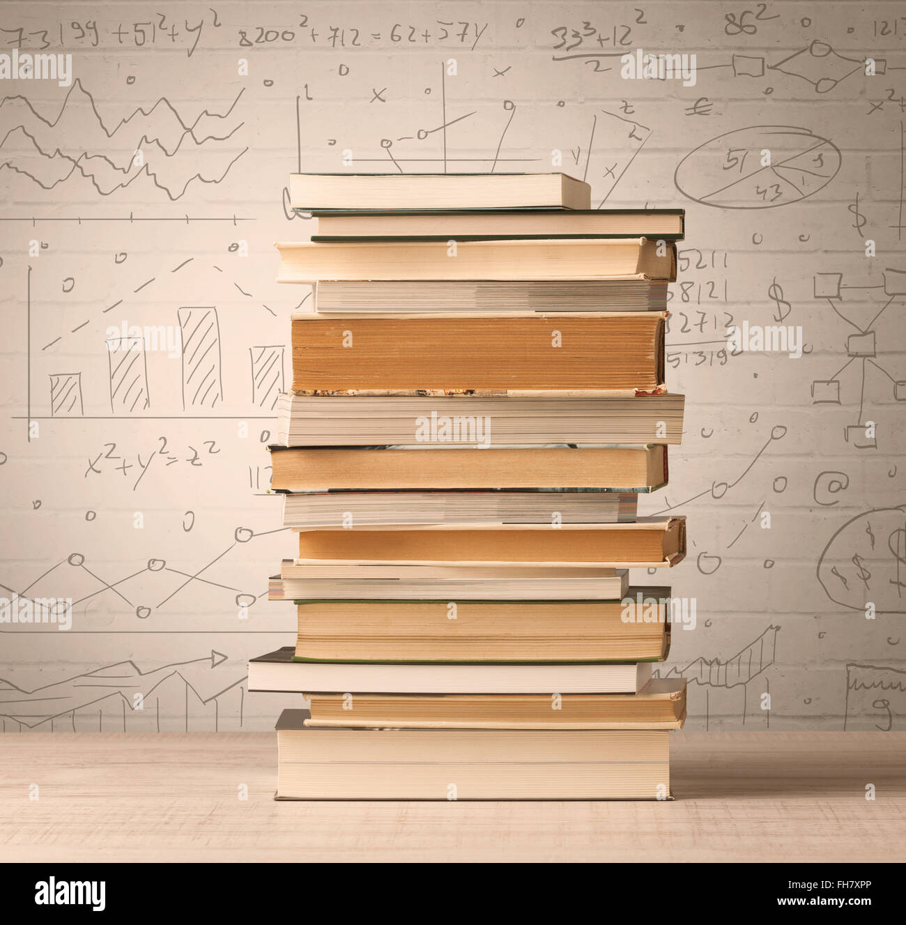 A pile of books with math formulas written in doodle style Stock Photo ...