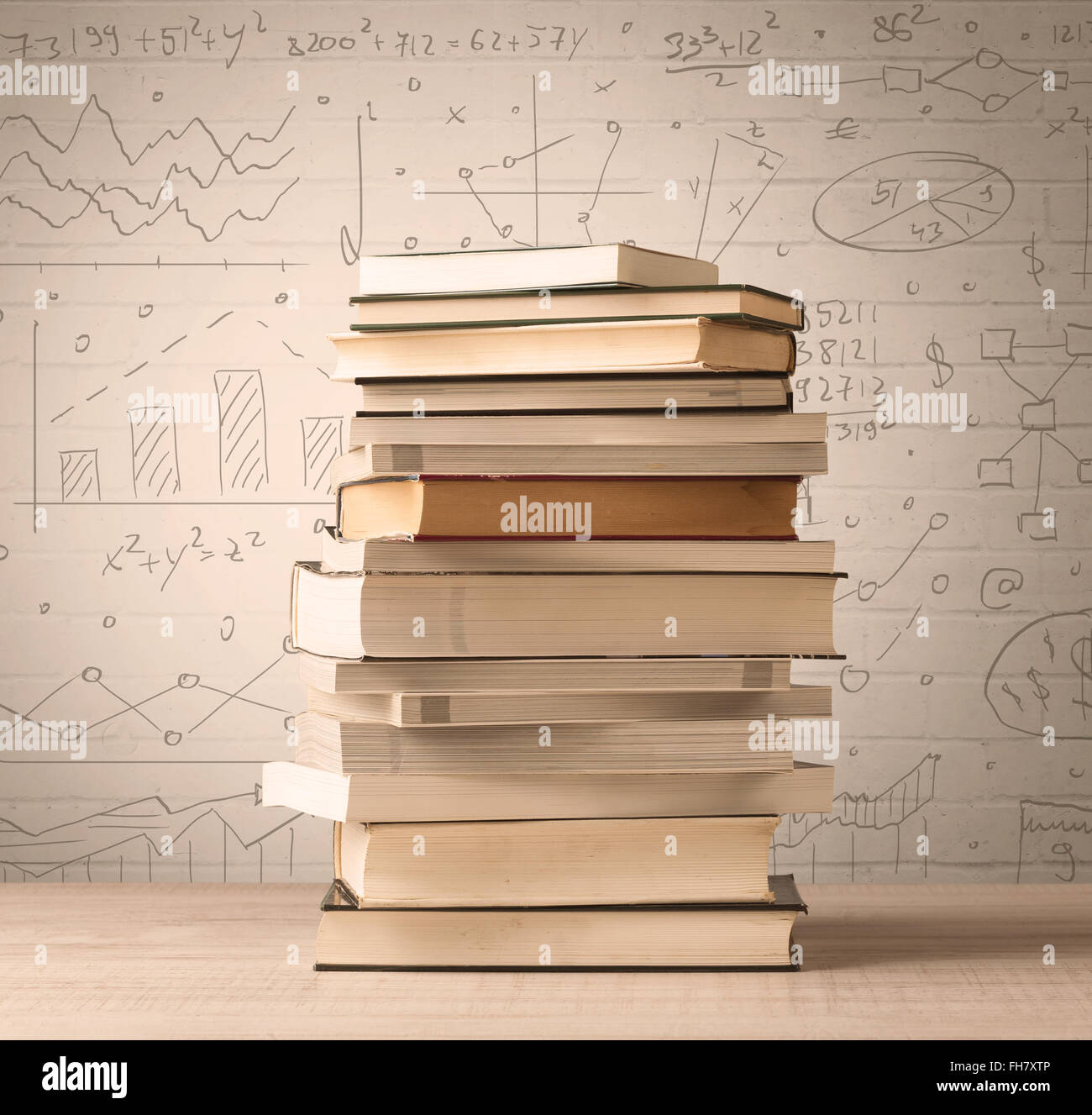 A pile of books with math formulas written in doodle style Stock Photo ...