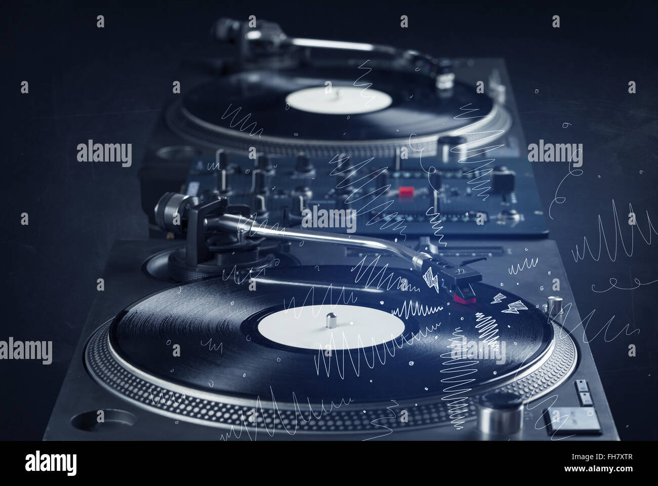 Turntable playing music with hand drawn cross lines Stock Photo - Alamy