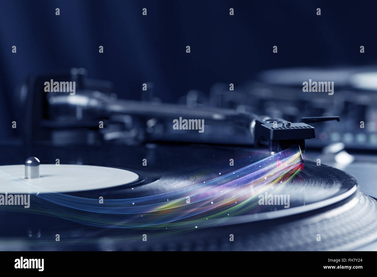Music player playing vinyl music with colourful abstract lines Stock ...