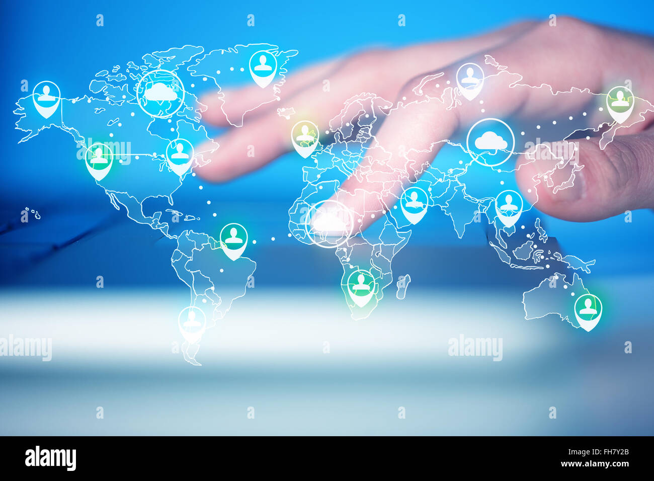 Keyboard with high tech user map icons Stock Photo - Alamy