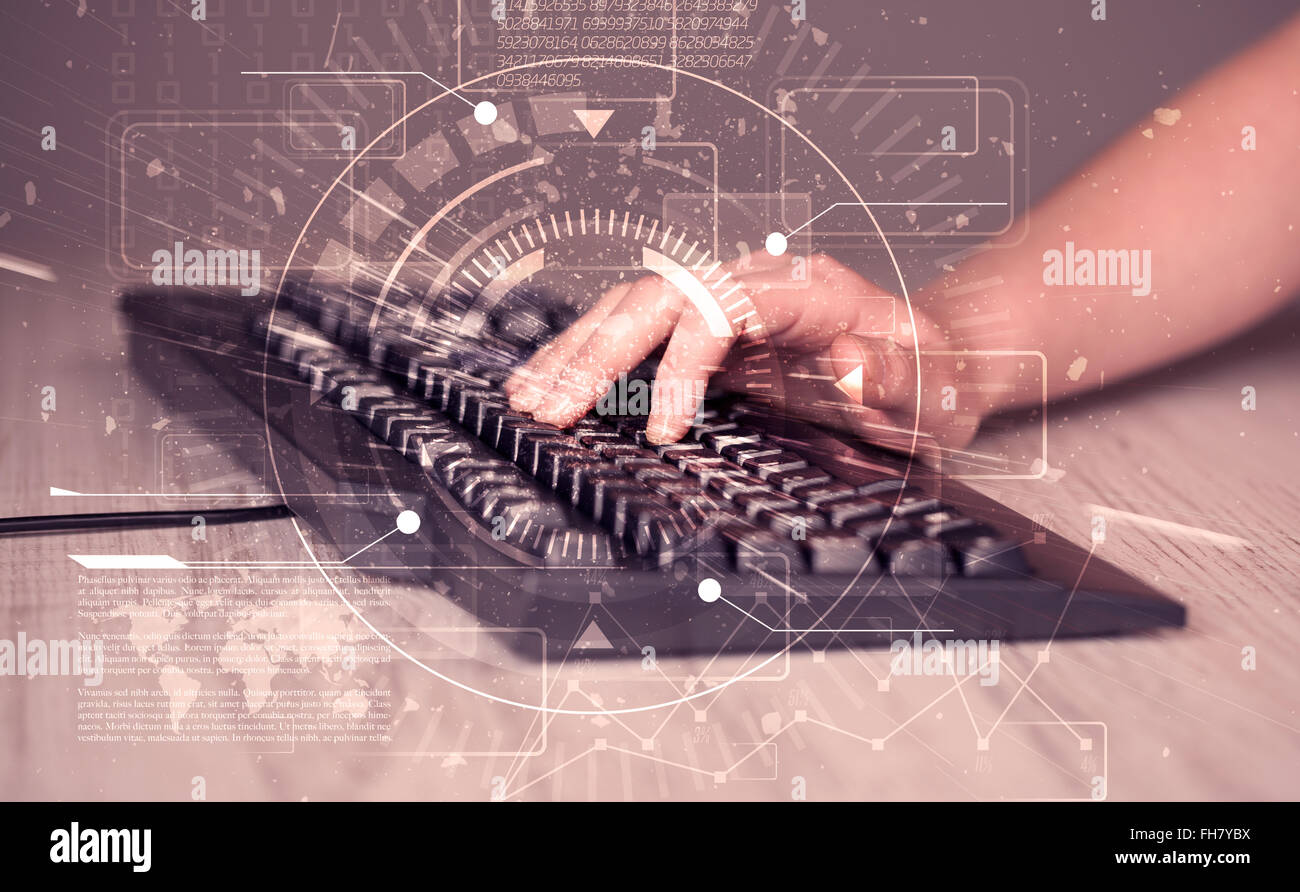 Keyboard with high tech user interface graphic Stock Photo - Alamy