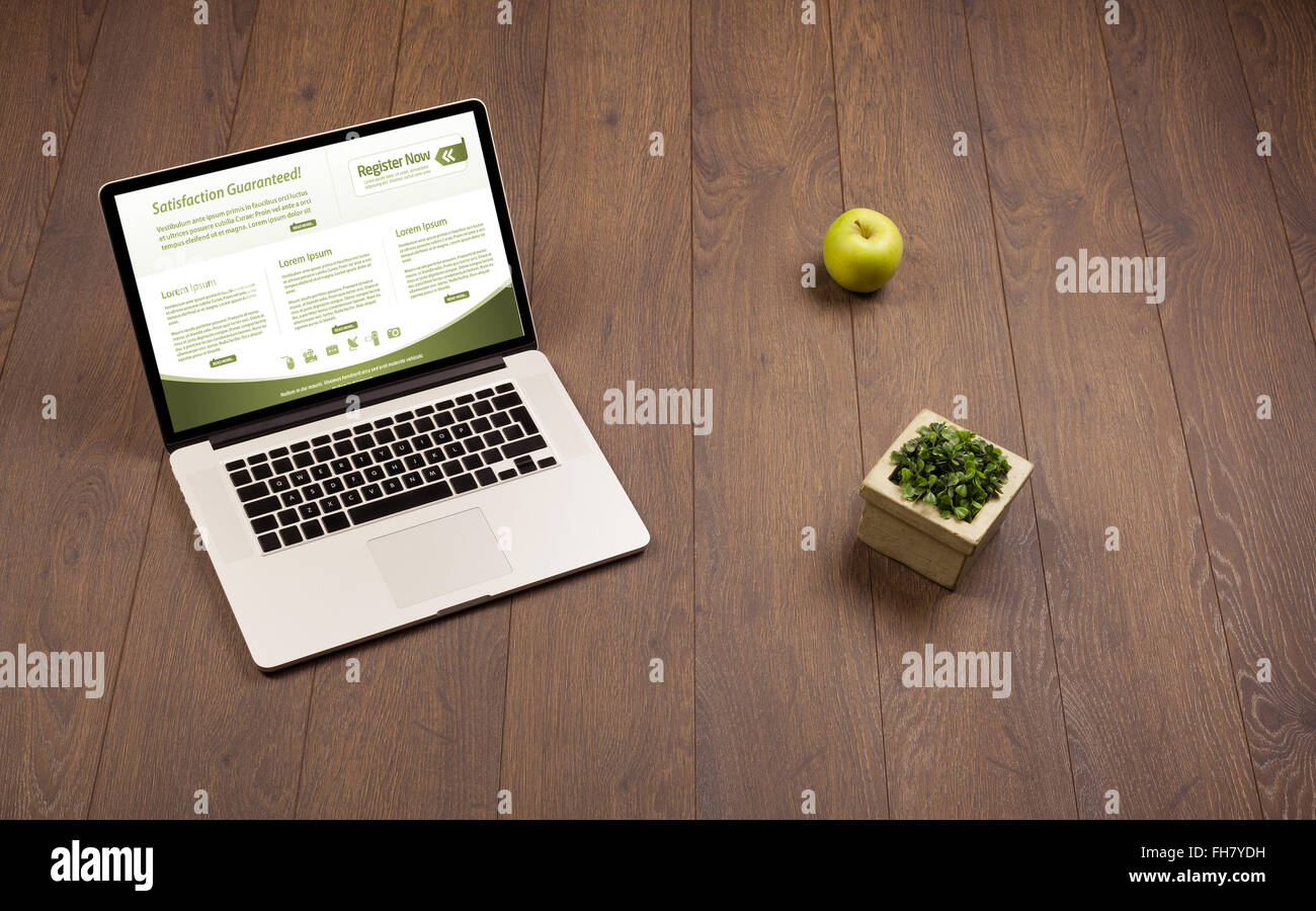 Business table with notebook computer and office accessories Stock ...