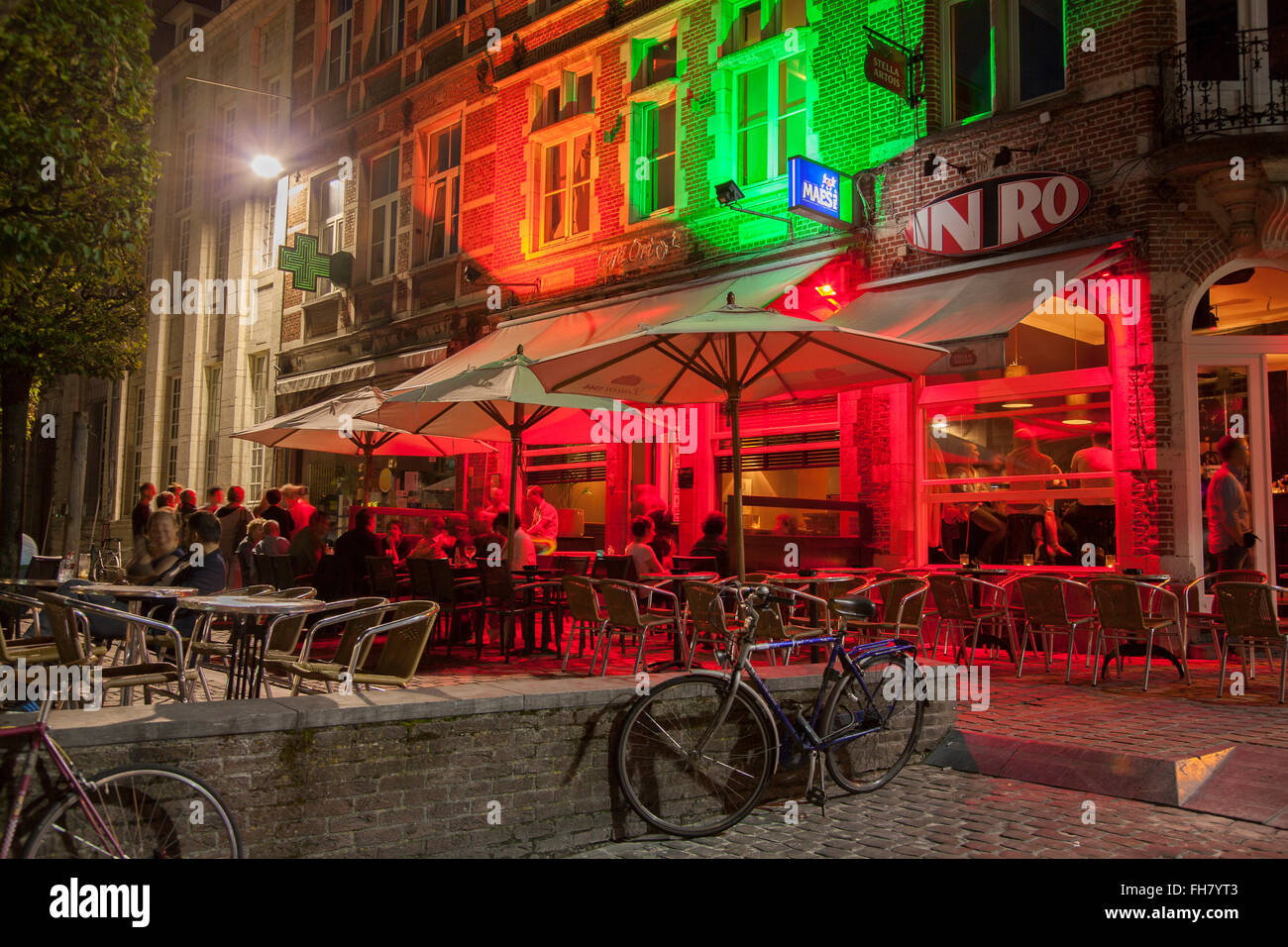 Oude Markt - Old Market Square at Night, Leuven, Belgium Stock Photo ...