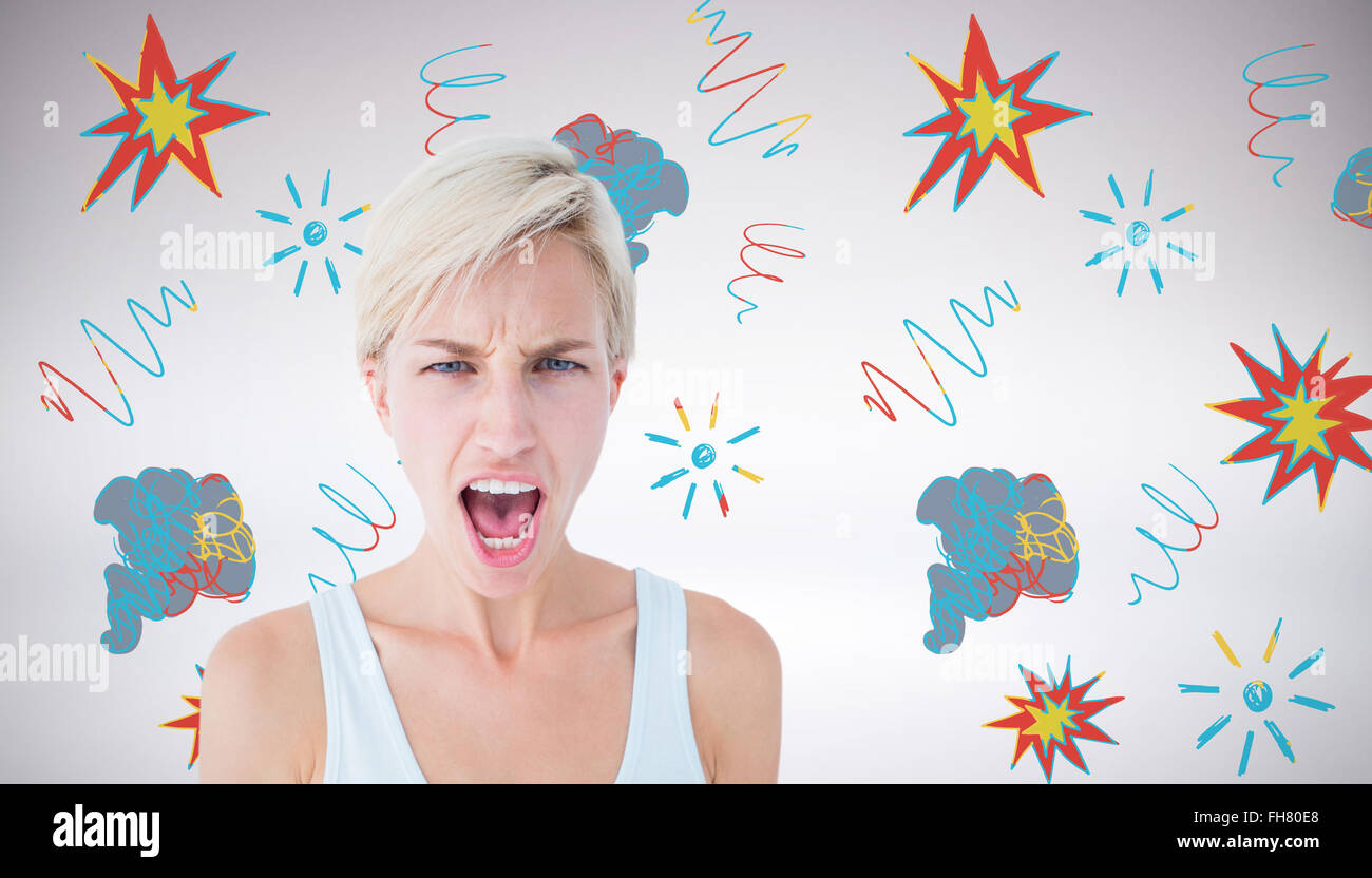 Composite image of angry blonde woman screaming Stock Photo - Alamy