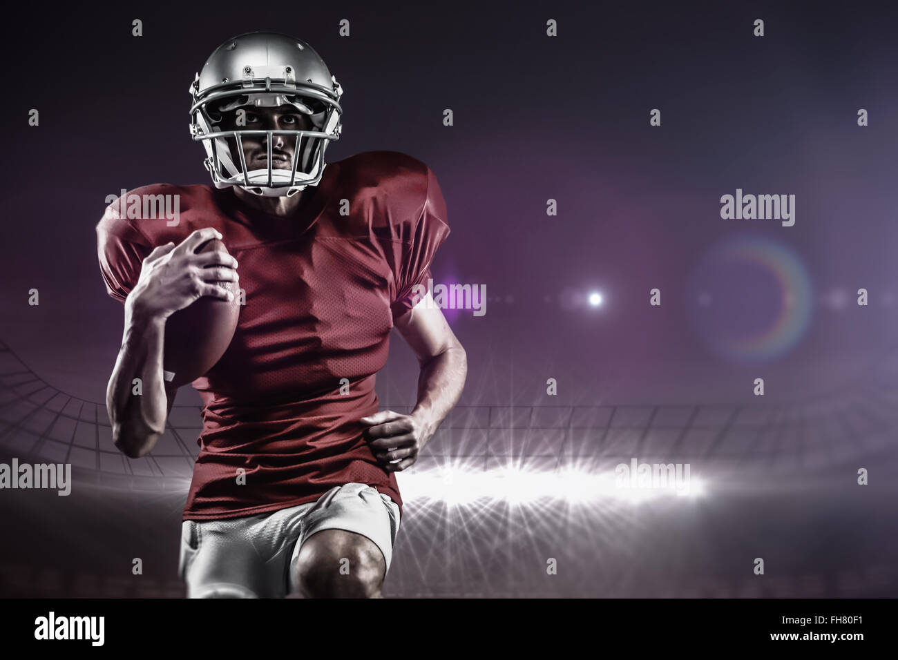 Composite image of full length of american football player in red ...