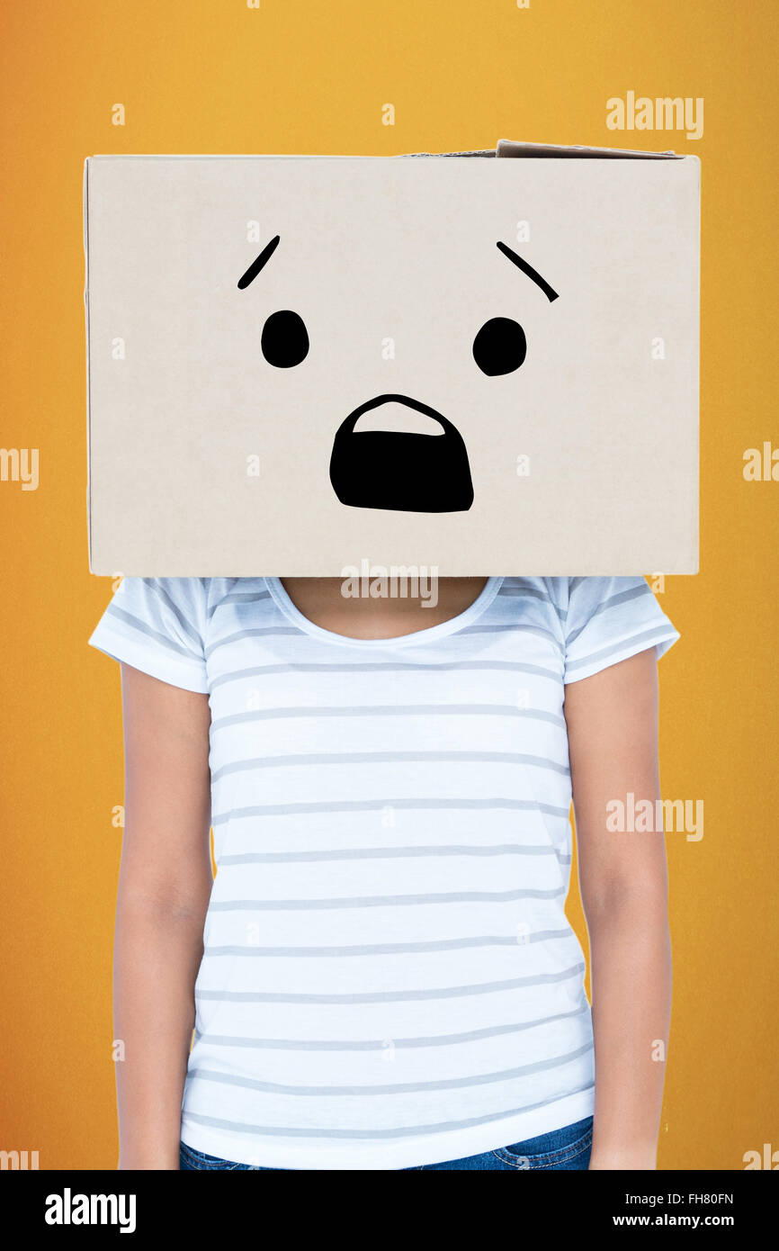 Composite image of depressed woman with box over head Stock Photo - Alamy