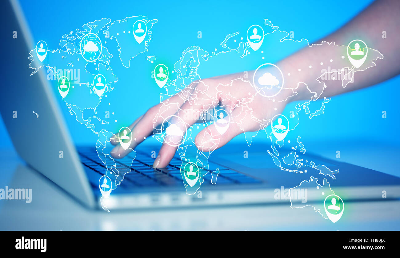 Keyboard with high tech user map icons Stock Photo - Alamy