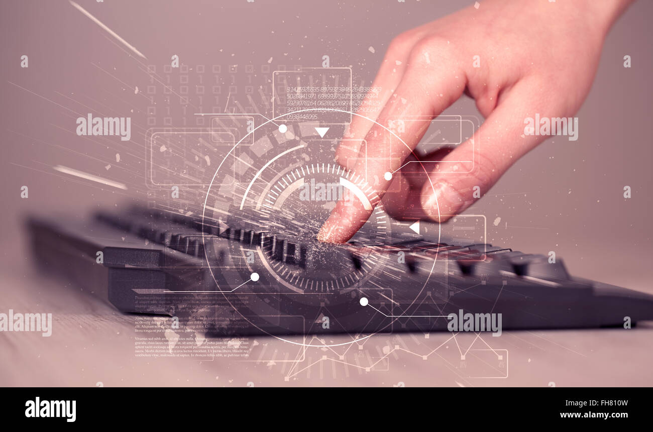 Keyboard with high tech user interface graphic Stock Photo - Alamy