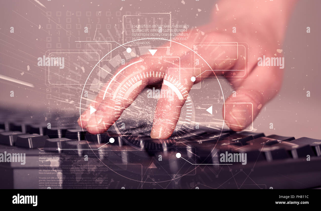 Keyboard with high tech user interface graphic Stock Photo - Alamy