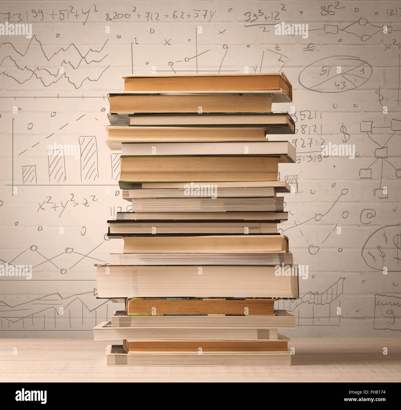 A pile of books with math formulas written in doodle style Stock Photo ...