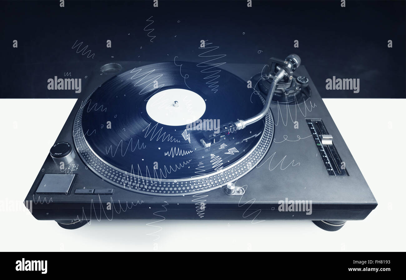 Turntable playing music with hand drawn cross lines Stock Photo - Alamy