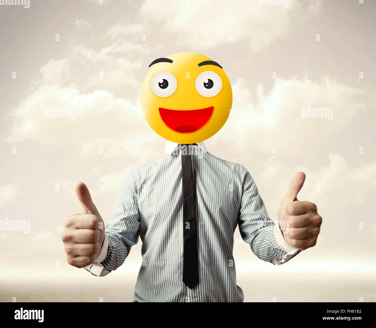 businessman wears yellow smiley face Stock Photo - Alamy