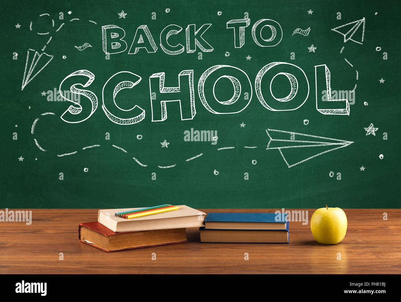 Back to school blackboard and student desk Stock Photo - Alamy