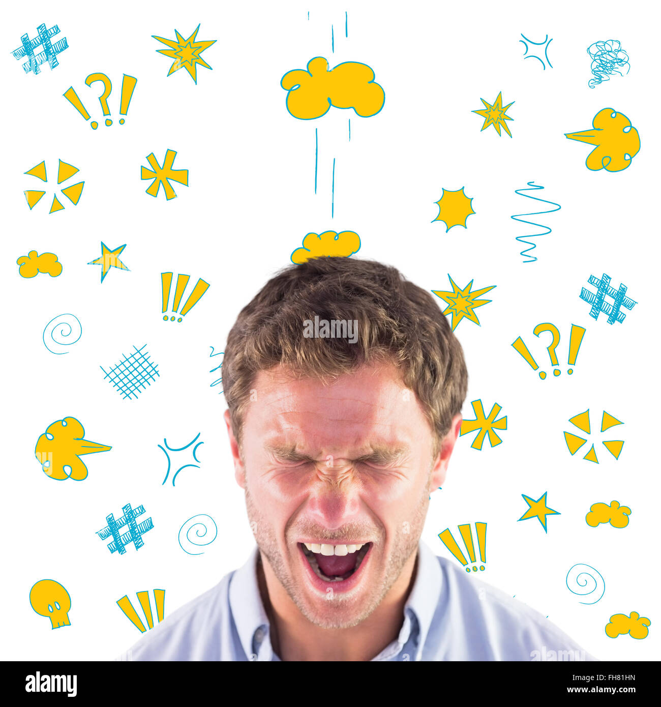 Composite image of angry man shouting towards camera Stock Photo - Alamy