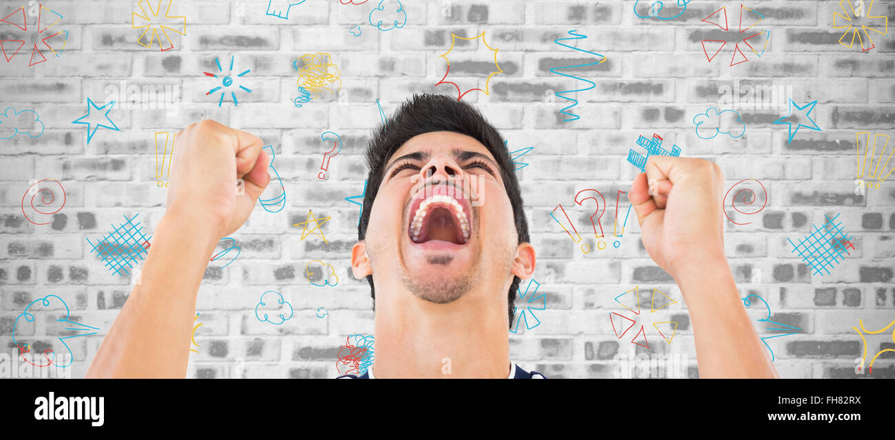 Composite image of football player screaming while clenching fists ...