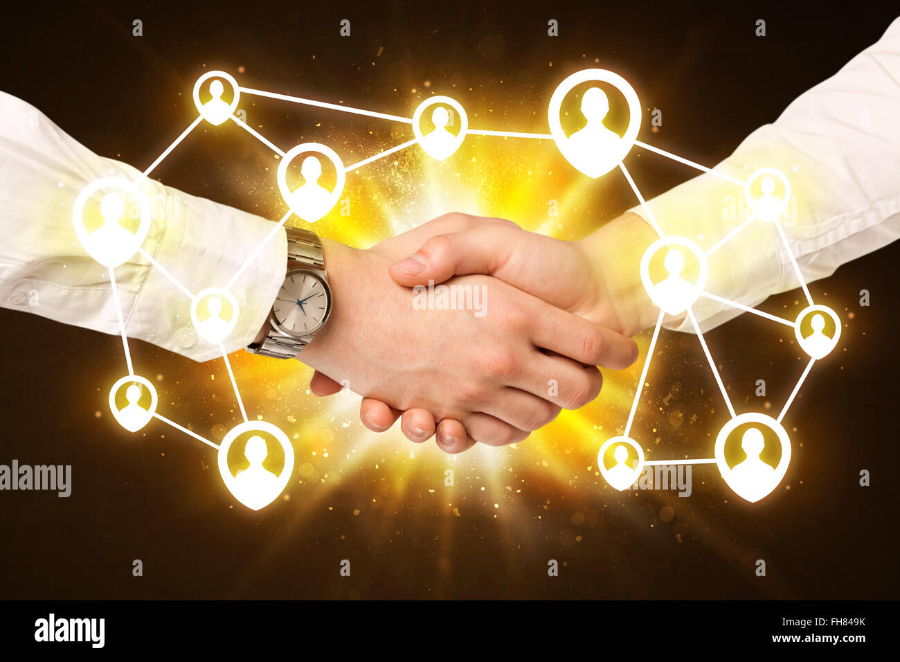 Social netwok connection handshake Stock Photo - Alamy