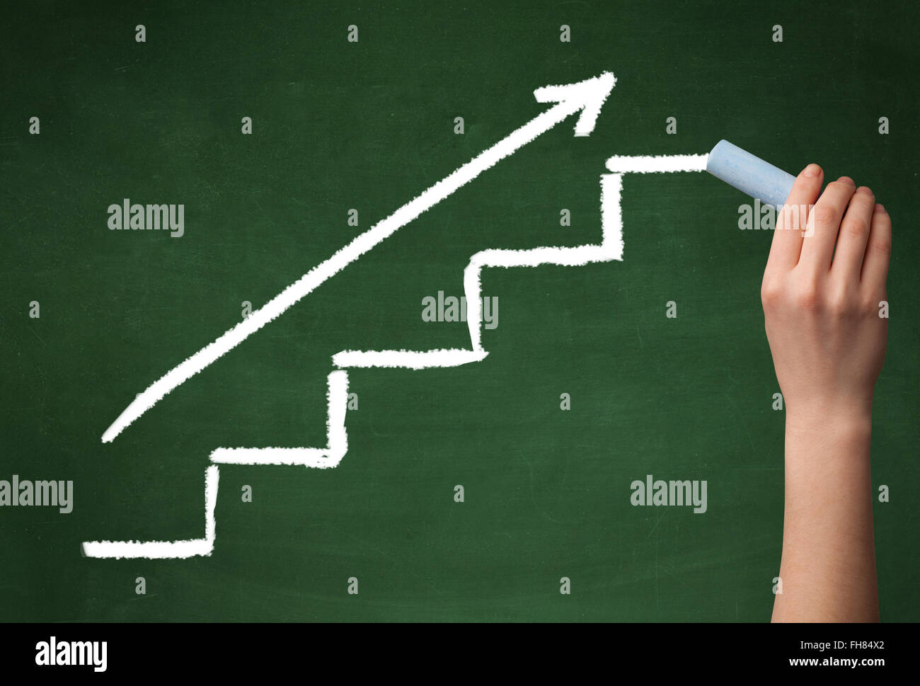 Hand drawing steps on blackboard Stock Photo - Alamy