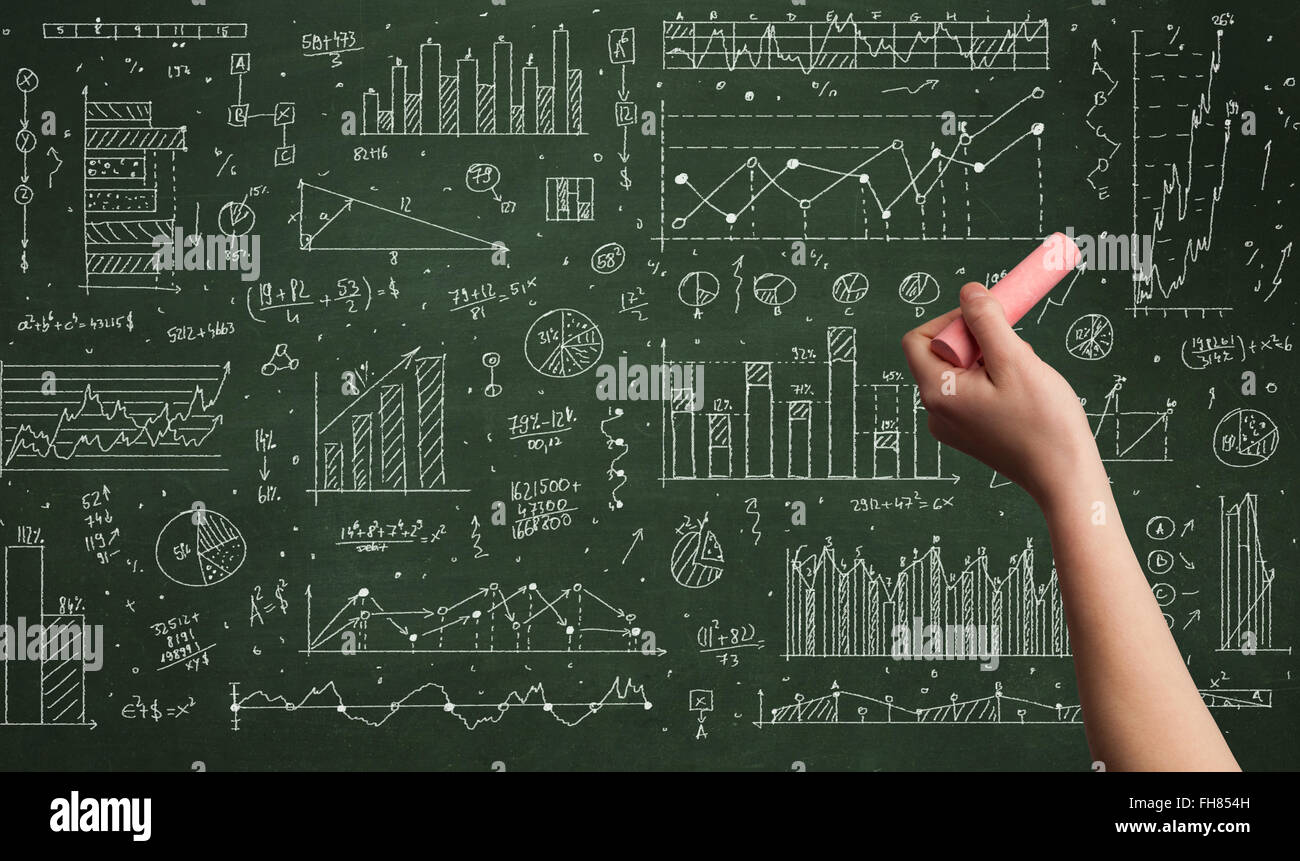 A business person drawing data on chalkboard Stock Photo - Alamy