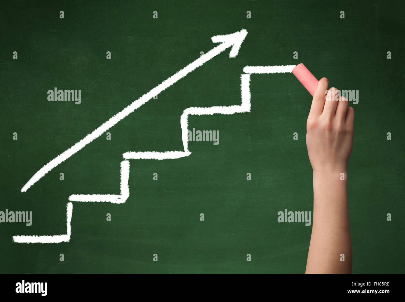 Hand drawing steps on blackboard Stock Photo - Alamy