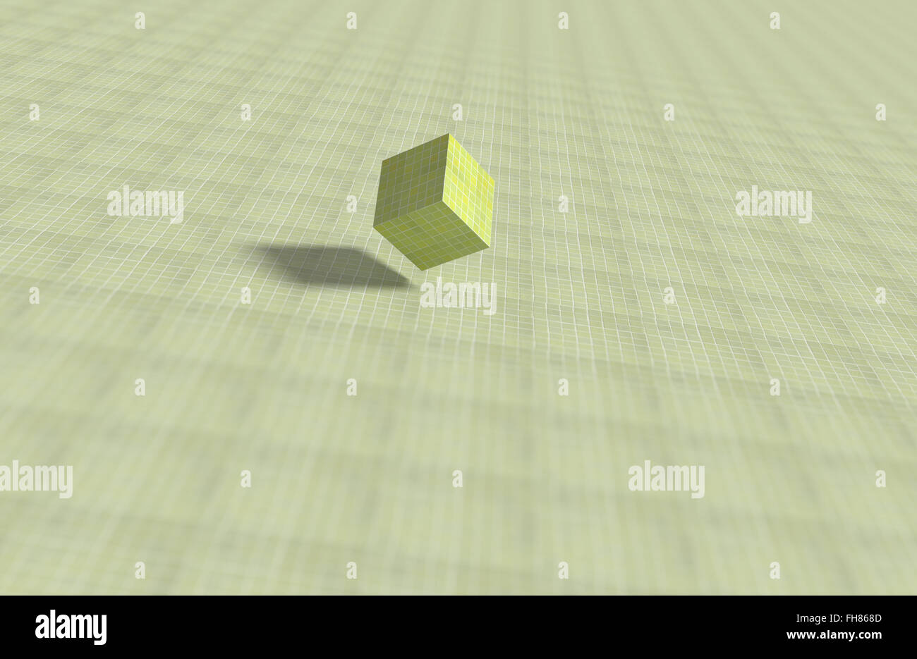 3d rendering of yellow cube casting shadow on mosaic surface Stock ...