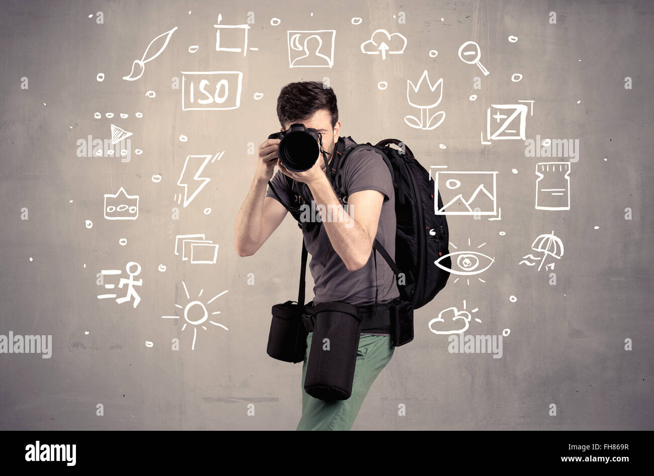 Photographer learning to use camera Stock Photo - Alamy