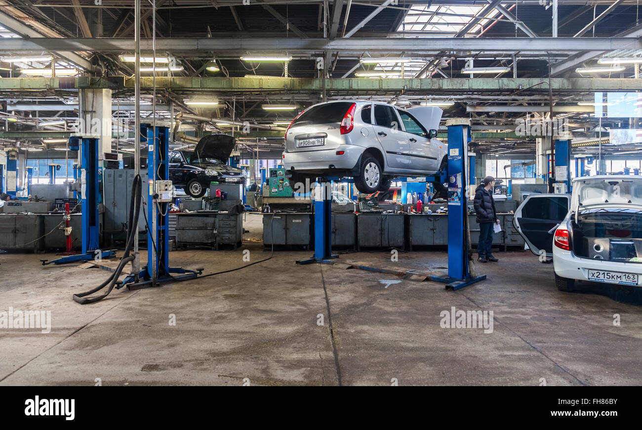 Inside in the auto repair service station of the official dealer Lada ...