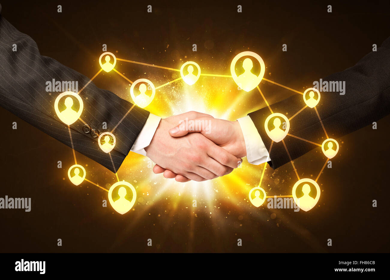 Social netwok connection handshake Stock Photo - Alamy