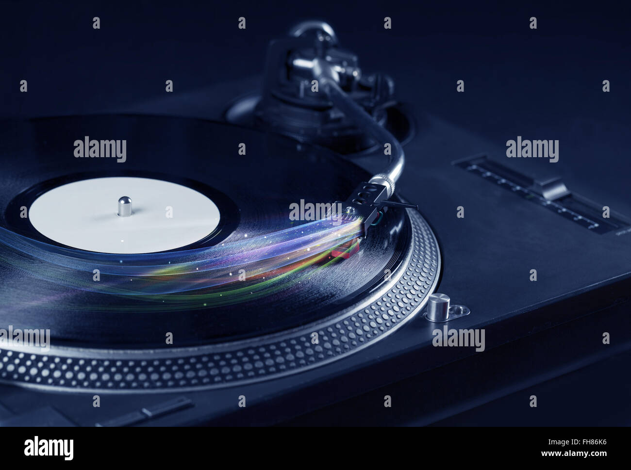 Music player playing vinyl music with colourful abstract lines Stock ...